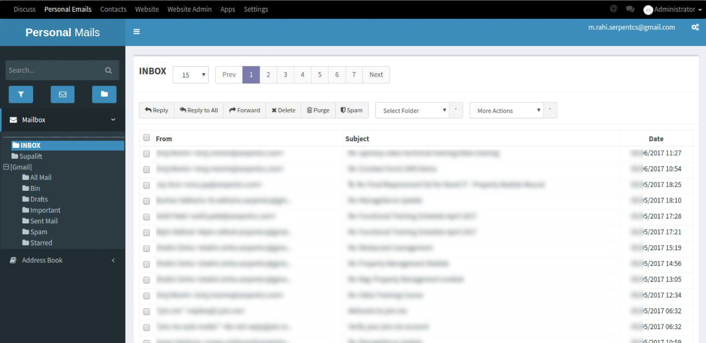 Customised Odoo Web email interface