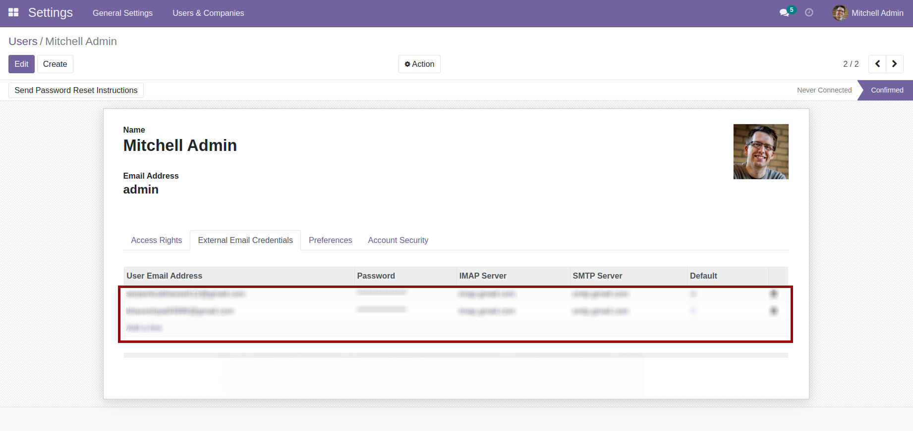Customised Odoo Web email interface
